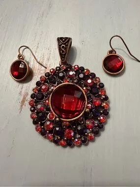 Jewelry | Red Crystal Statement Pendant Necklace With Matching Earrings ...